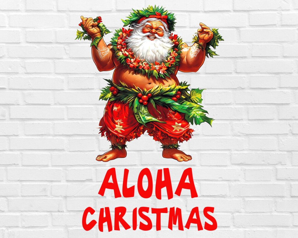 Hawaiian Santa PNG – Tropical Christmas Clipart Digital Download